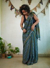 Heer Dress | Red Handloom Cotton Midi Dress with Balloon Sleeves