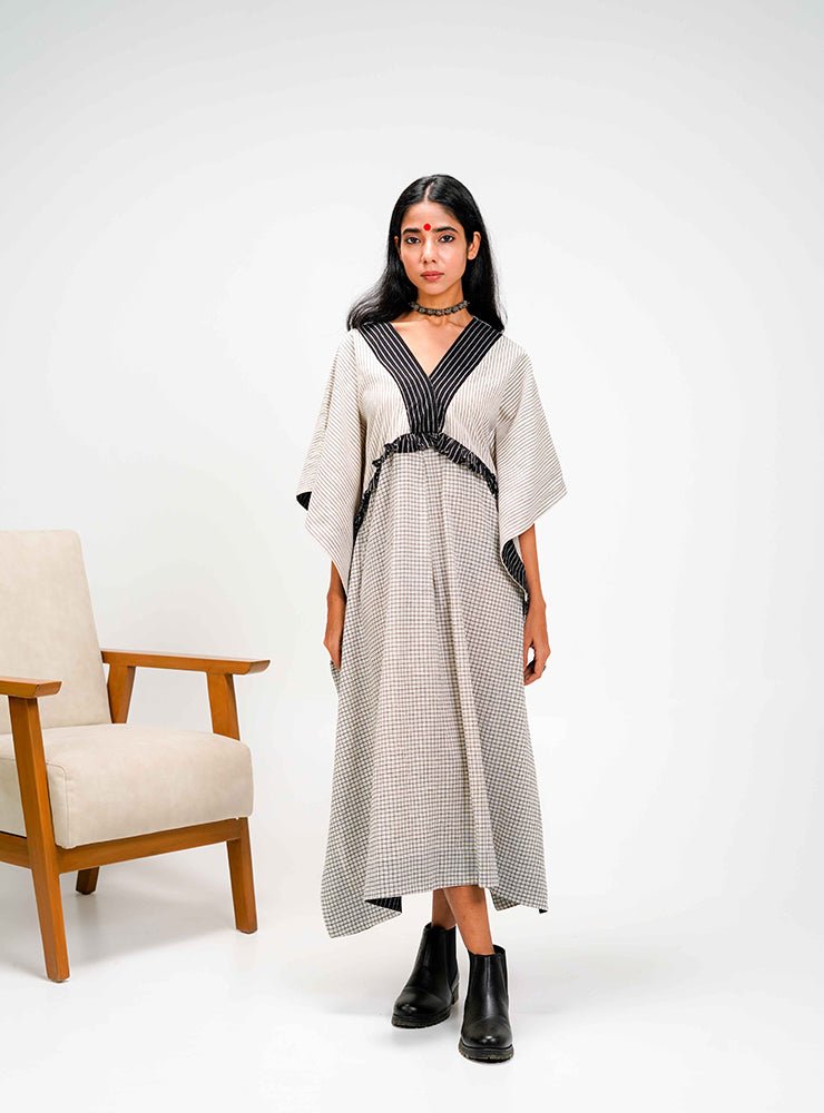 White Kotpad Cotton Summer Kaftan Dress | Indo-Western Wear by Prathaa