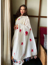 White Linen Cotton Bindi Handloom Saree | Indo-Western Wear by Prathaa