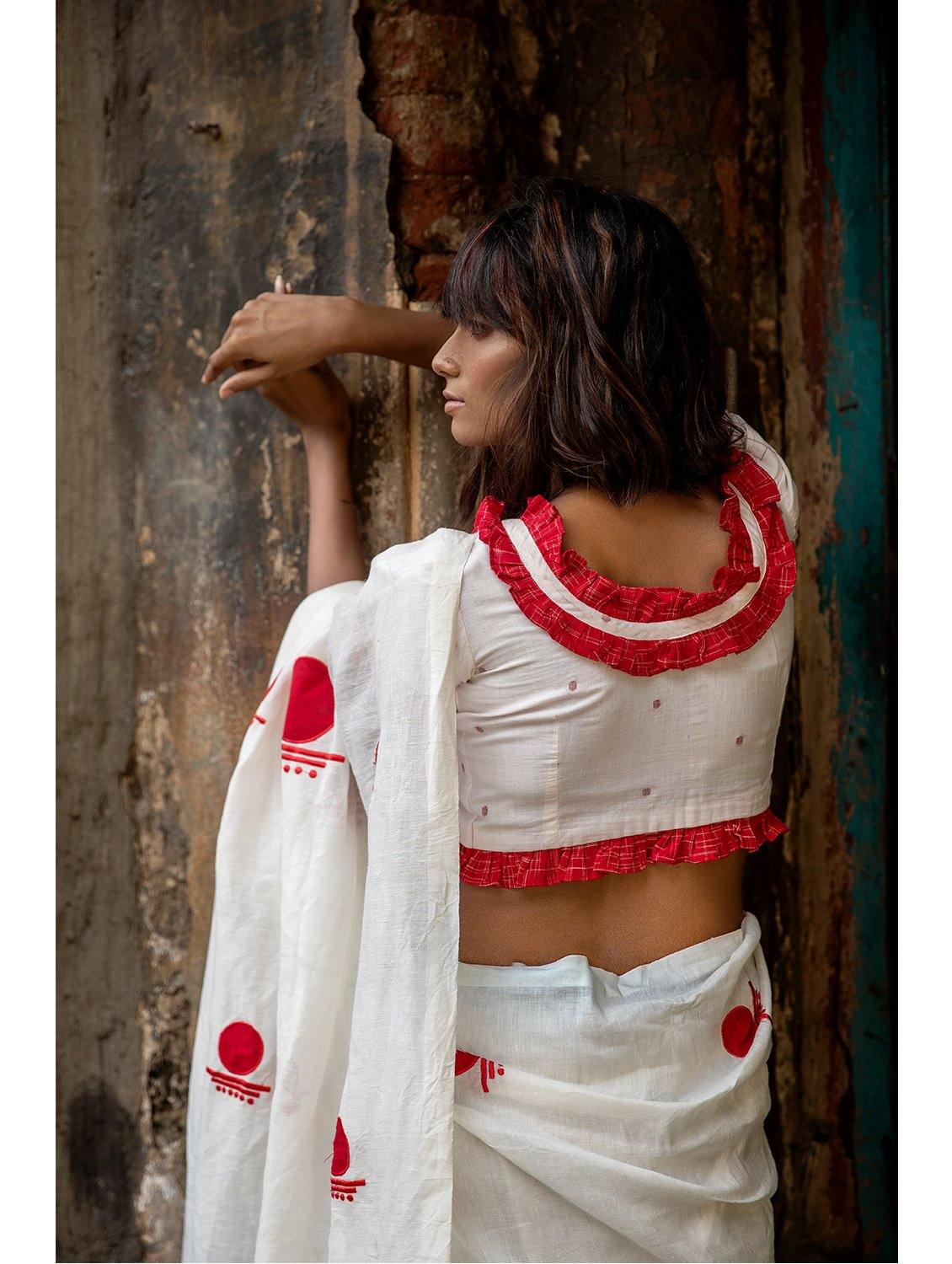 Handwoven Jamdani Cotton Ghoti Haata Blouse | Sustainable Indo-Western ...